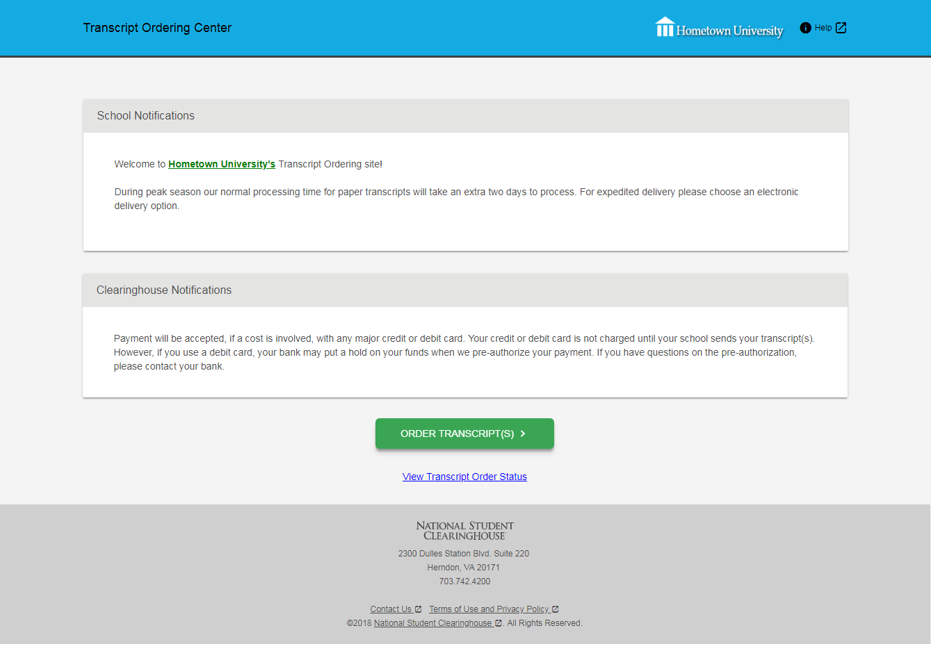 Selecting a School - Transcript Ordering