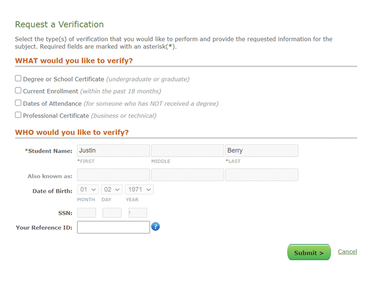 Submitting a Verification Request for Myself