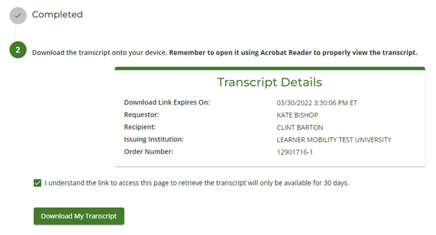 How do I open an electronic transcript that has been sent to me?
